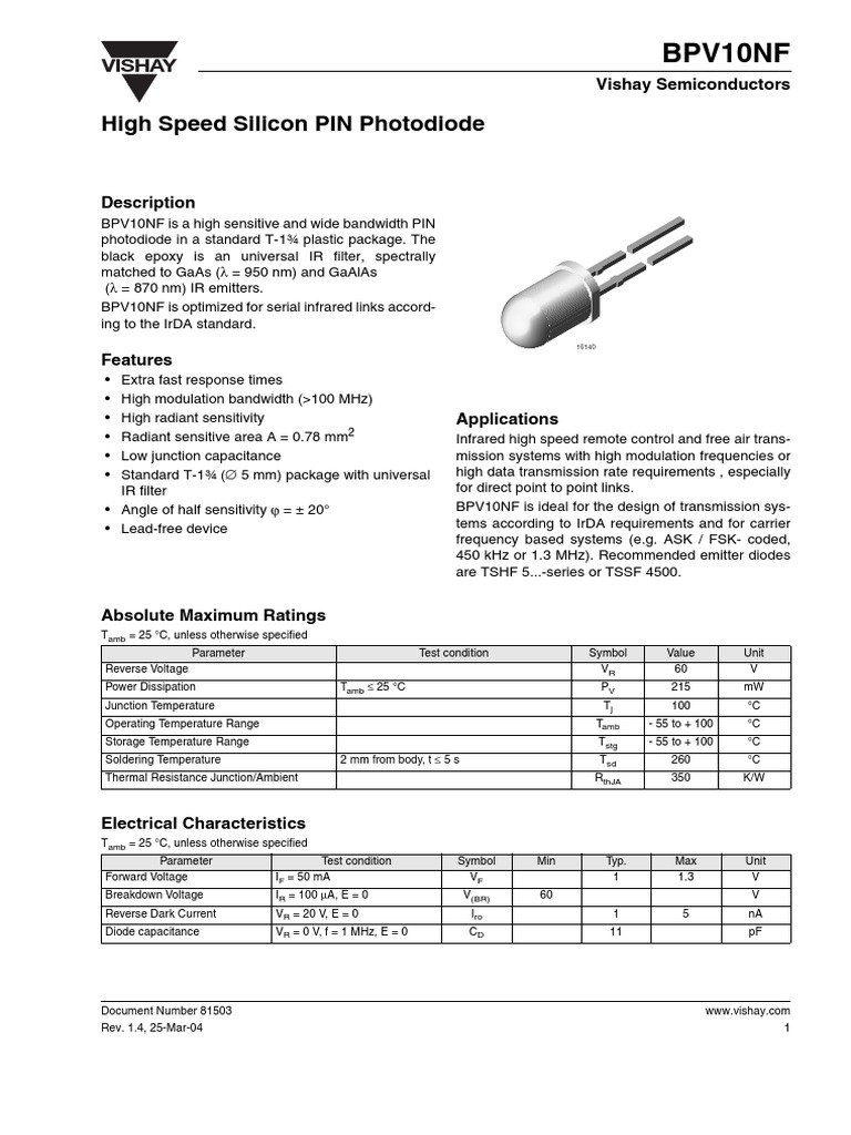 BPV10NF | PDF | Infrared | Diode