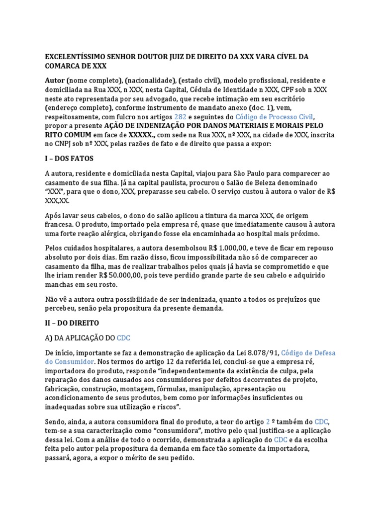 Modelo Acao de Indenizacao Por Danos Materiais e Morais | Download ... Modelo Acao de Indenizacao Por Danos Materiais e Morais | Download ...