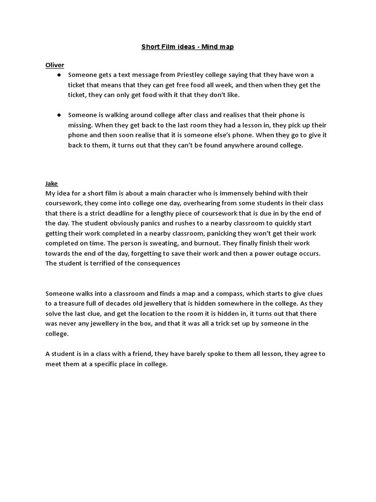 Creative Short Film Ideas for Students | PDF | Language Arts ...