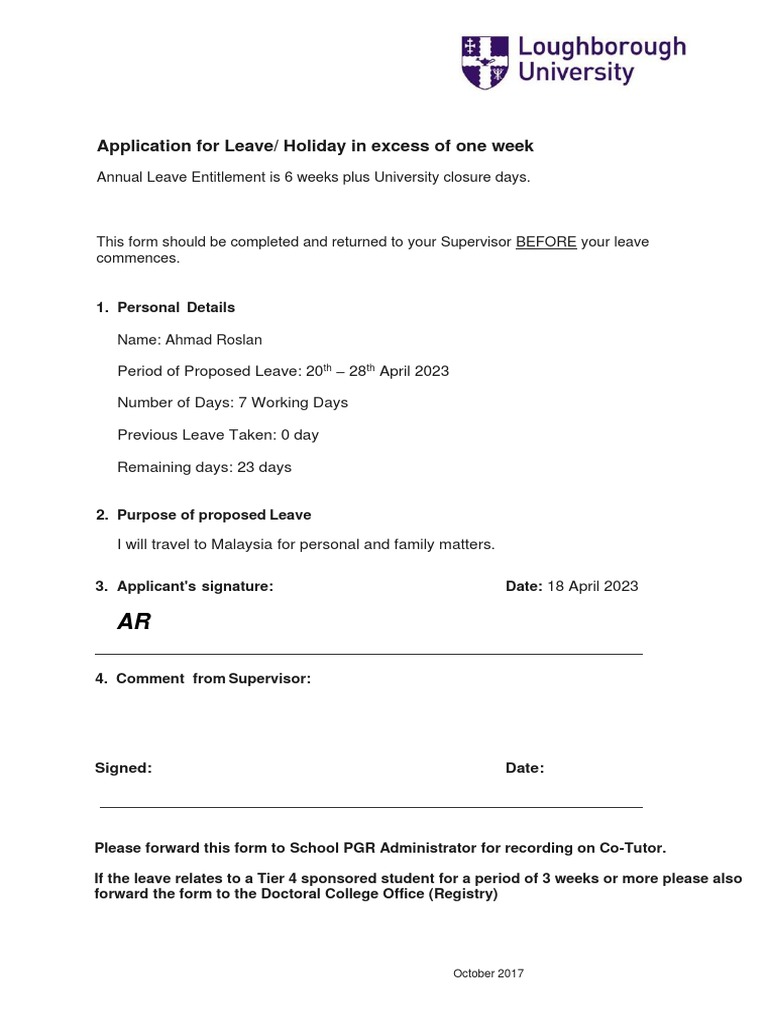 Annual Leave Request Form April 2023 | PDF