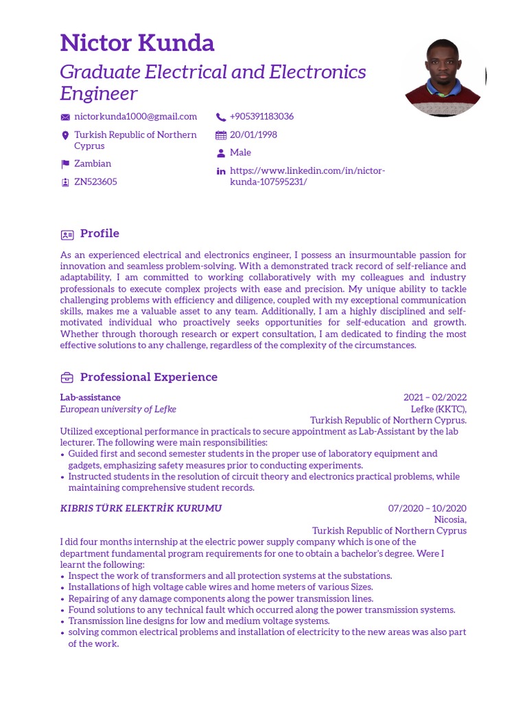 Resume (CV) | Download Free PDF | Electrical Engineering | Laboratories