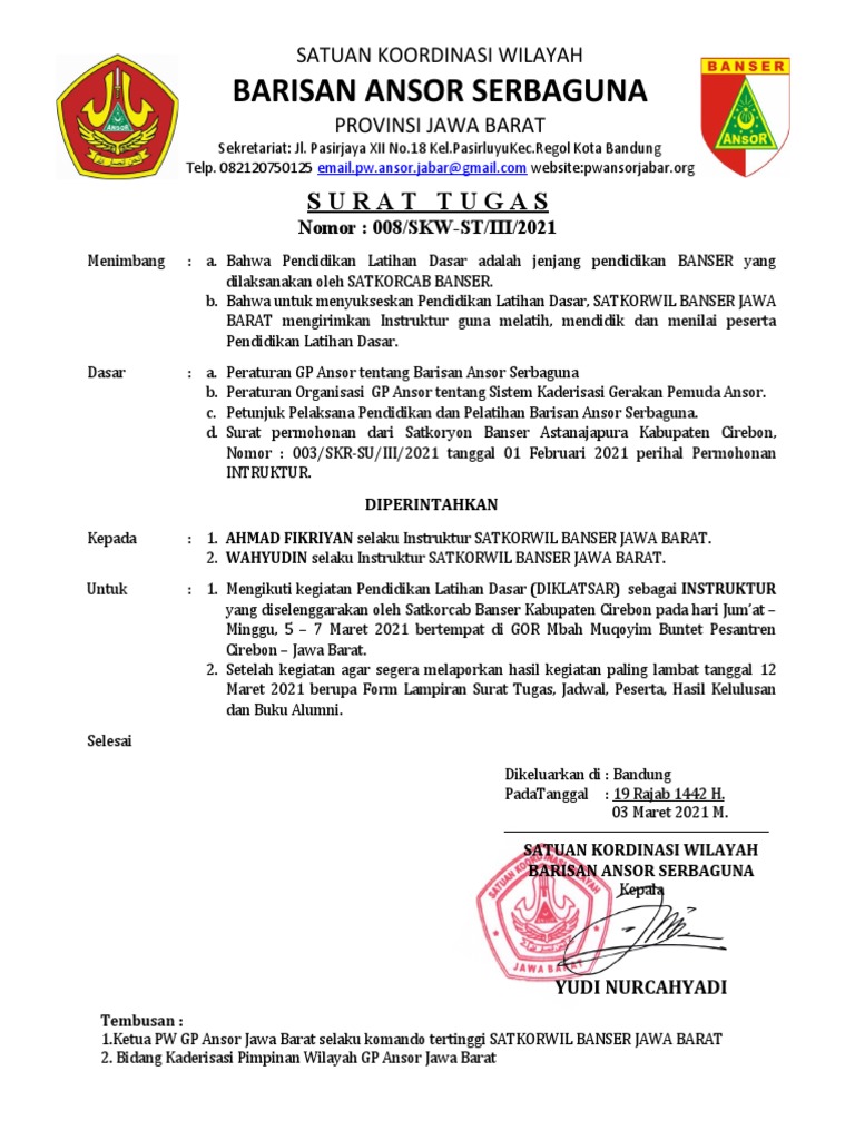 Surat Tugas Banser | PDF Surat Tugas Banser | PDF