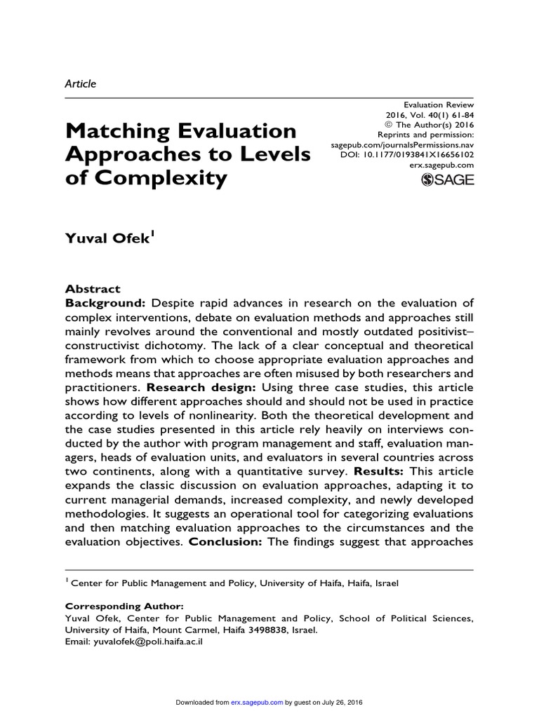Matching Evaluation Approaches to Levels of Complexity - Ofek Y. | PDF | Evaluation | Survey ...