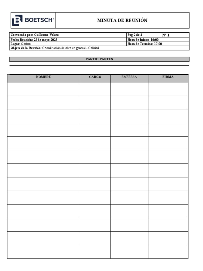 Minuta de Visita Oct | PDF