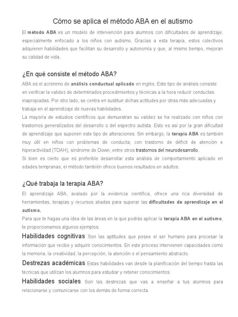 Cómo Se Aplica El Método ABA en El Autismo | PDF | Espectro autista | Desorden hiperactivo y ...