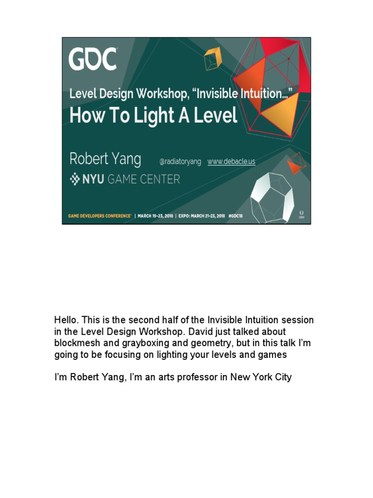 GDC 2018 Level Design Workshop - How To Light A Level - Speaker Notes ...