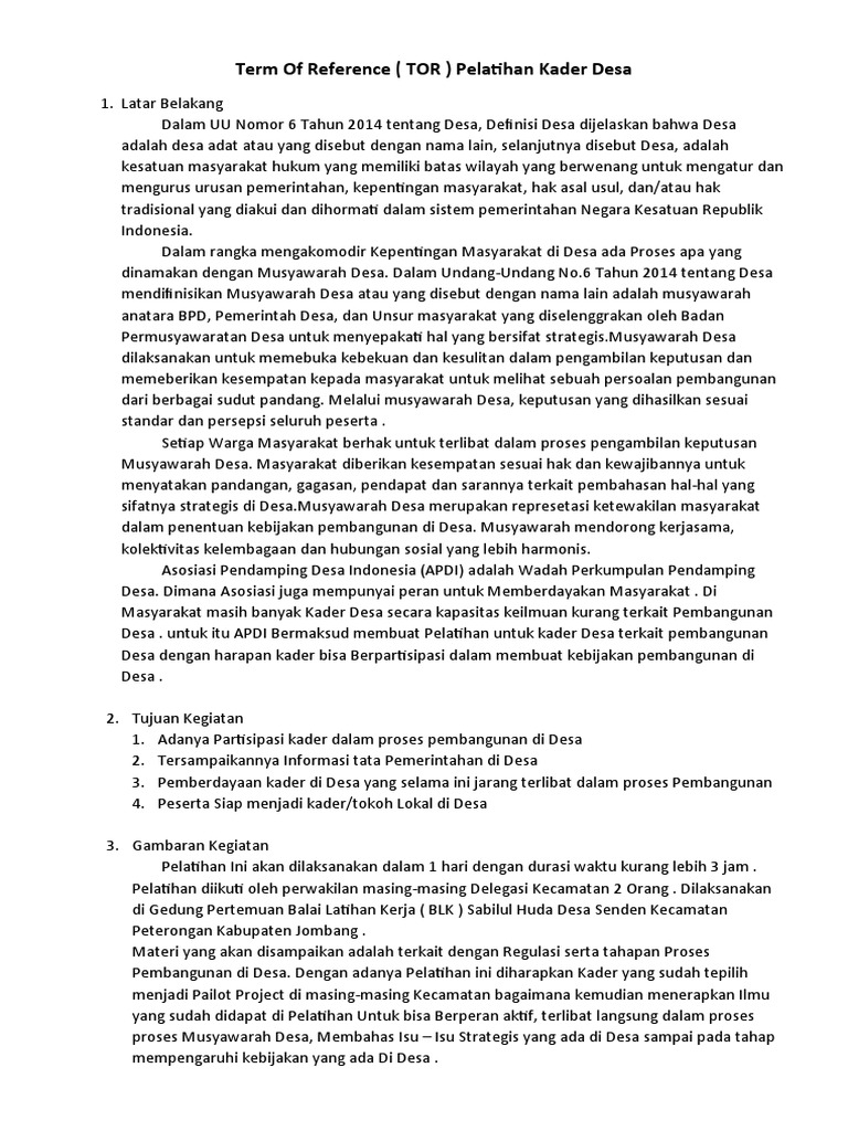 Tor Platihan Kader Desa - Peserta | PDF