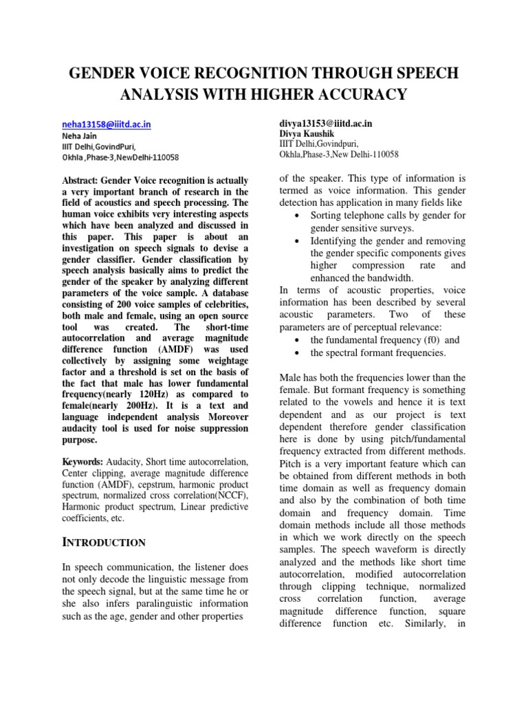 Gender Recognition by Speech Analysis | PDF | Pitch (Music) | Spectral Density