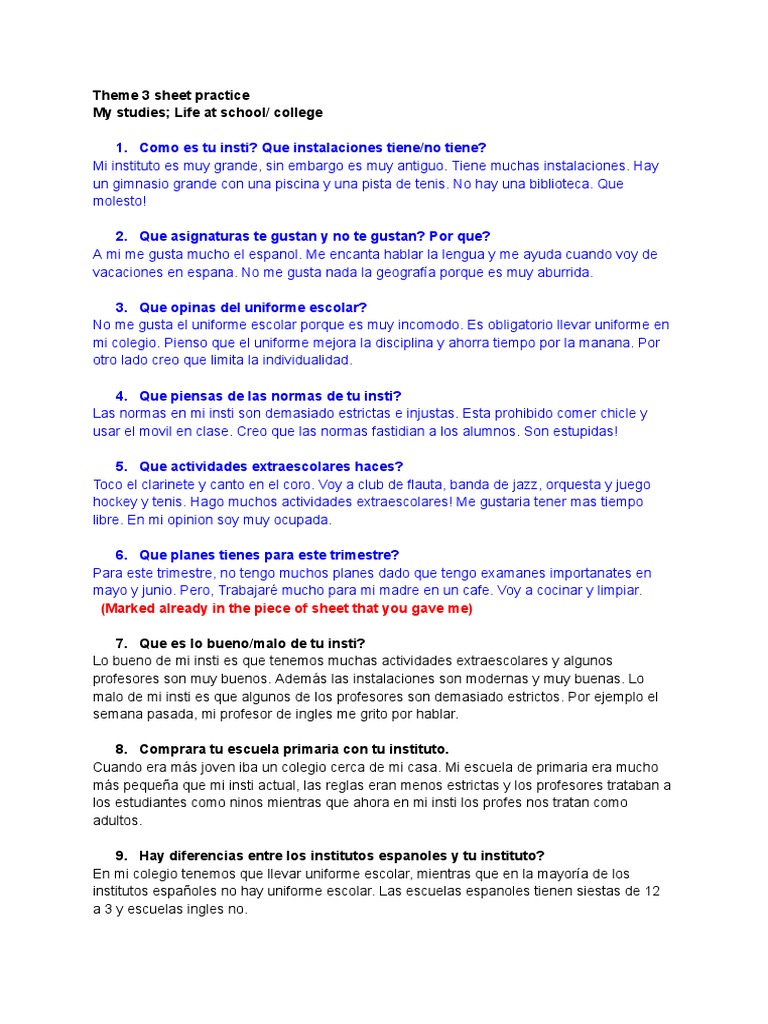 Spanish Speaking Questions | PDF