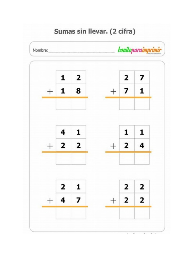 SUMAS SIN LLEVAR DE DOS DIGITOS | PDF