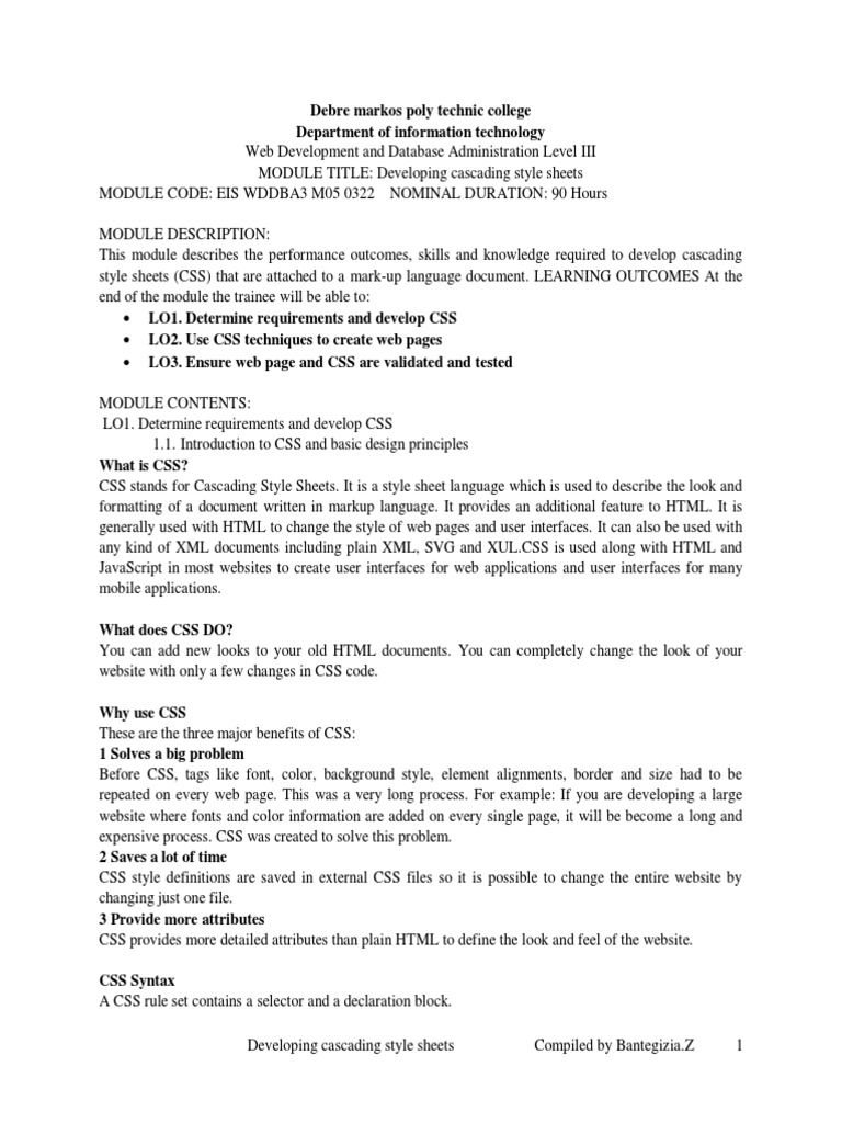 Developing Cascading Style Sheets | PDF | Html Element | Html