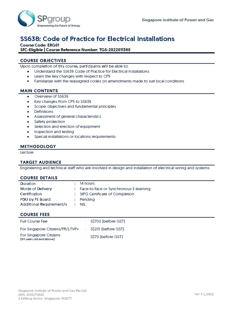 SS638: Code of Practice For Electrical Installations | PDF