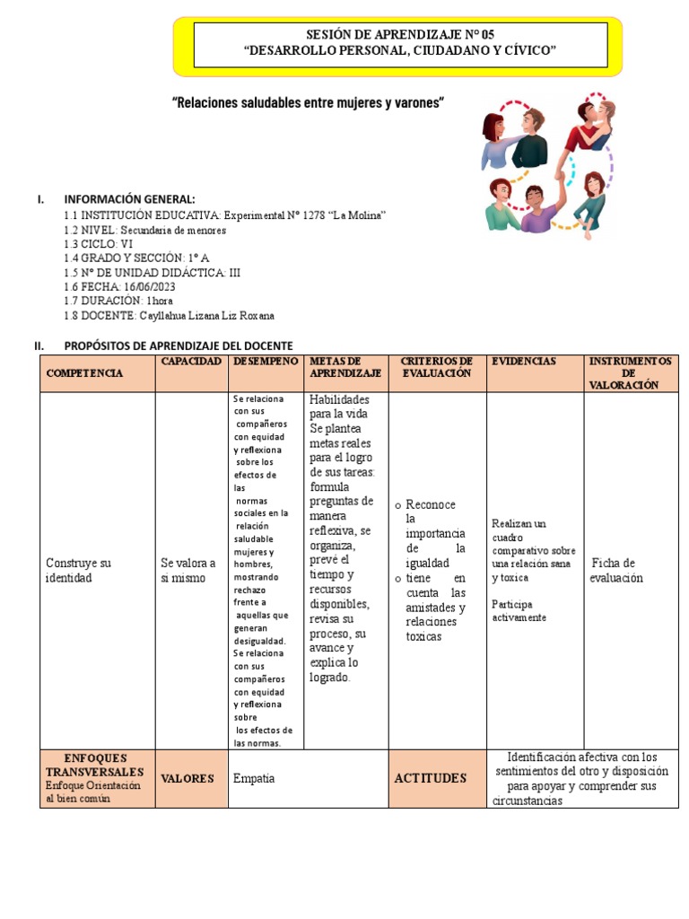 Sesion 5 Relaciones Saludables Entre Varones y Mujeres | PDF ...