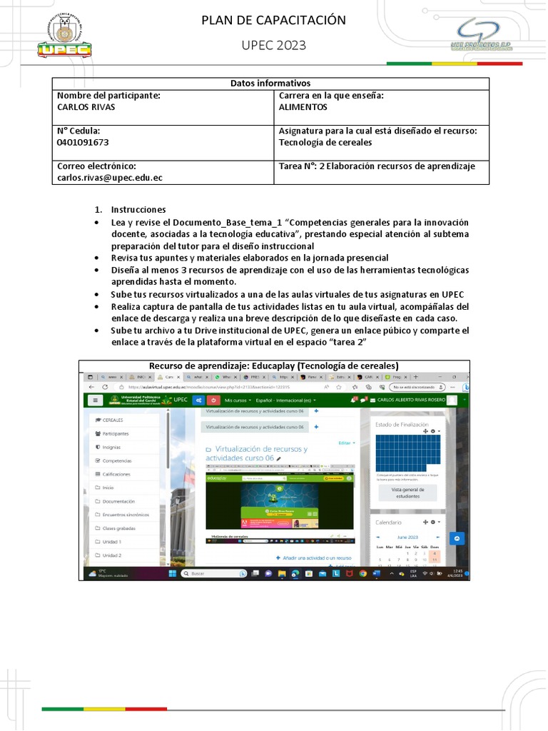 CARLOS ALBERTO RIVAS TAREA 2 | PDF | Aprendizaje | Tecnologia Educacional