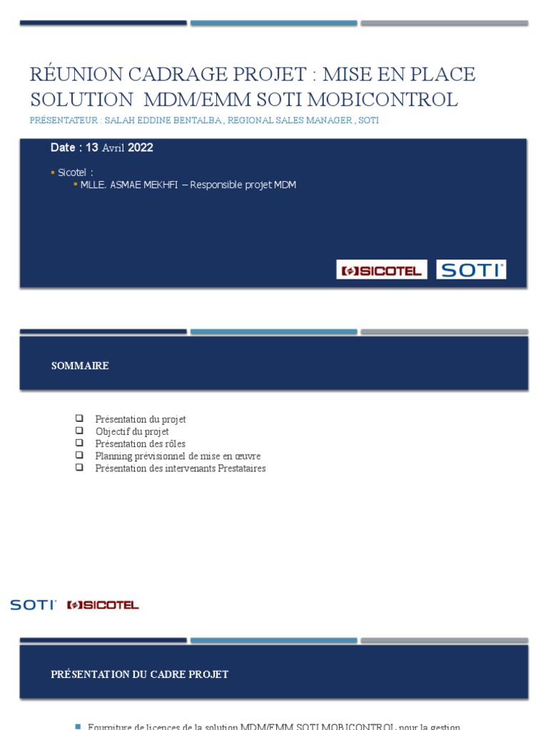 Réunion de cadrage projet MDM SOTI | PDF