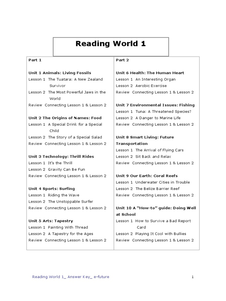 Reading World 1 (2nd Edition) Answer Key 2765 | PDF | Tuna | Heart