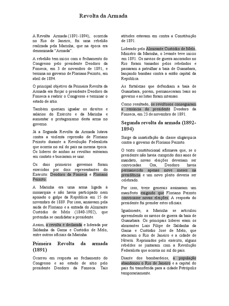 Revolta Da Armada | PDF | Brasil | Governo