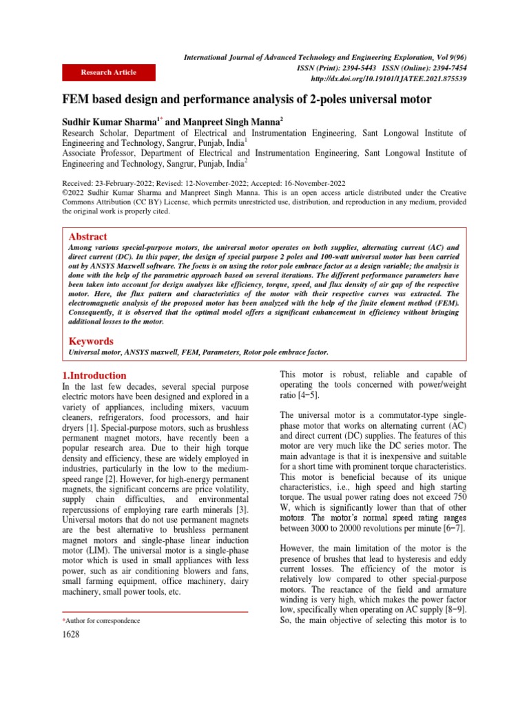 FEM Based Design and Performance Analysis of 2-Poles Universal Motor | PDF | Electric Motor ...