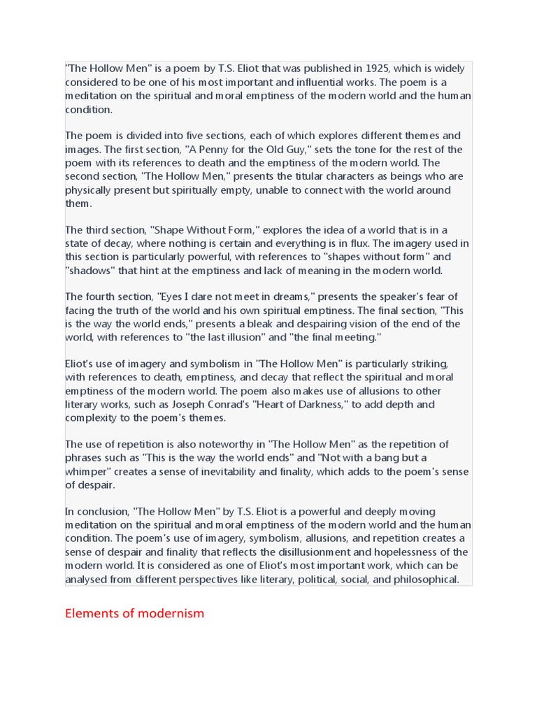 The Hollow Men-Notes | PDF | T. S. Eliot | Poetry