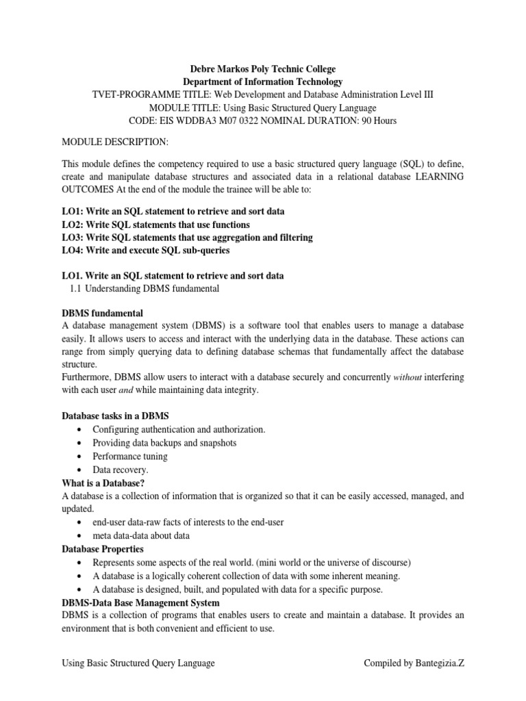 Using Basic Structured Query Language Download Free Pdf Databases Sql