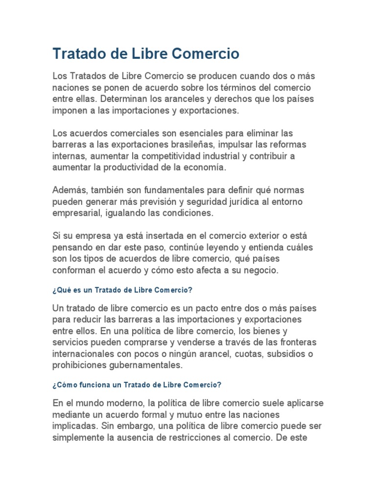 Tratado de Libre Comercio | PDF | Libre comercio | Comercio