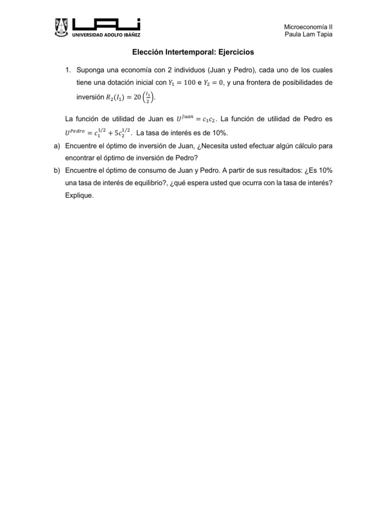 Ejercicios de Elección Intertemporal en Microeconomía | PDF ...