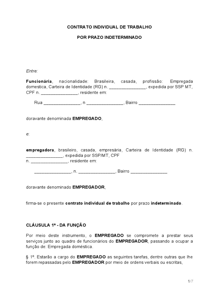 Contrato Individual de Trabalho | PDF | Hora extra | Salário