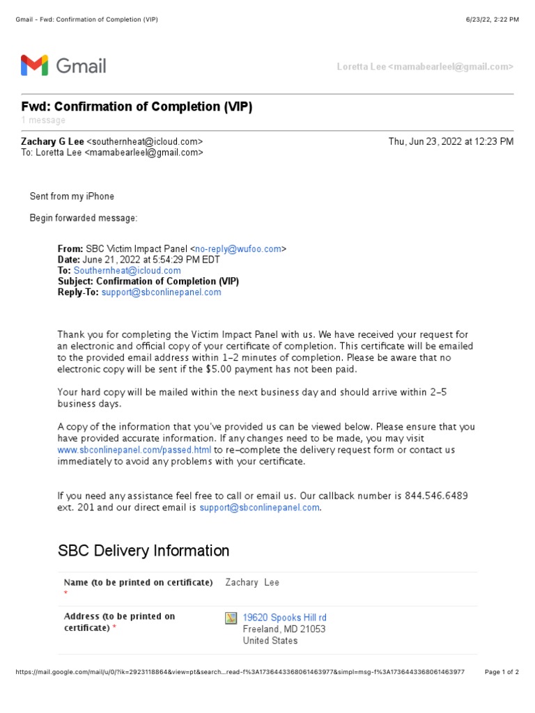 Gmail - FWD: Confirmation of Completion (VIP) | PDF | Cyberspace ...
