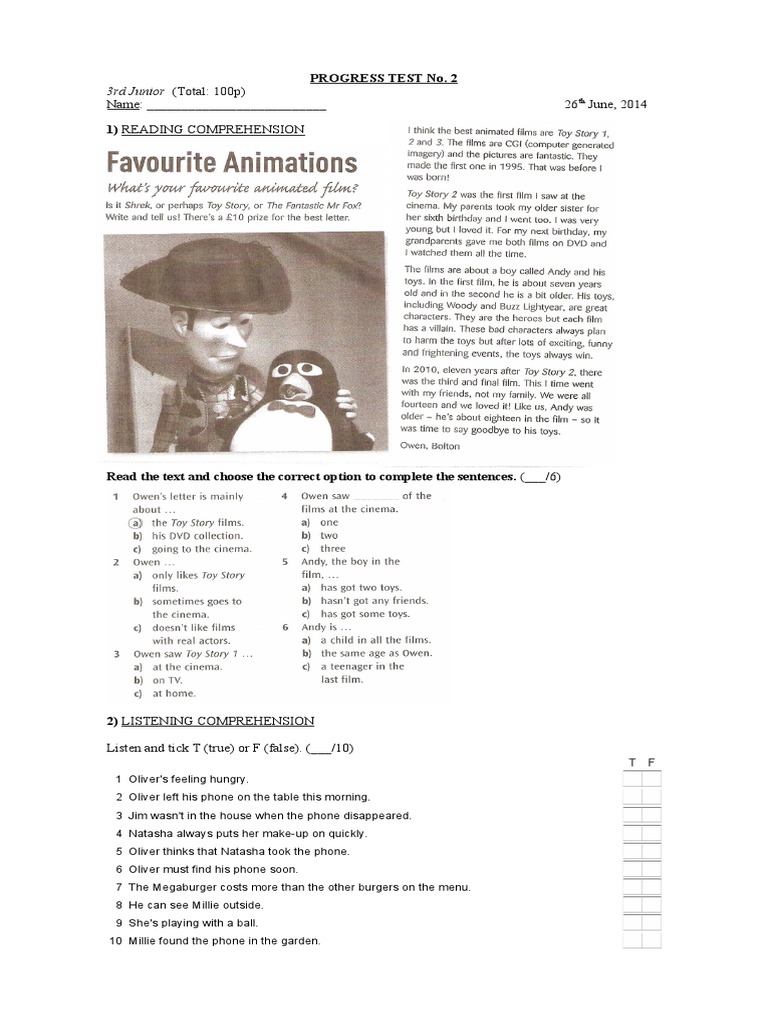 PROGRESS TEST 3rd Junior | PDF