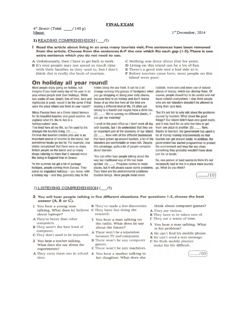 FINAL EXAM 6TH Senior | PDF