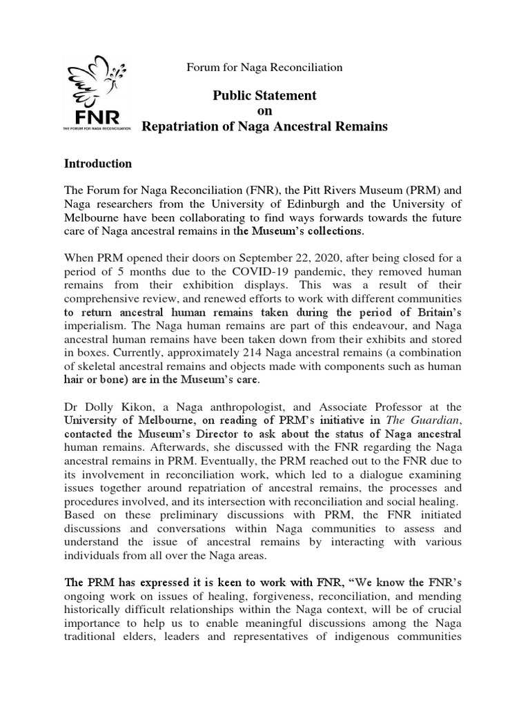 A Public Statement On Repatriation of Naga Ancestral Remains | PDF ...