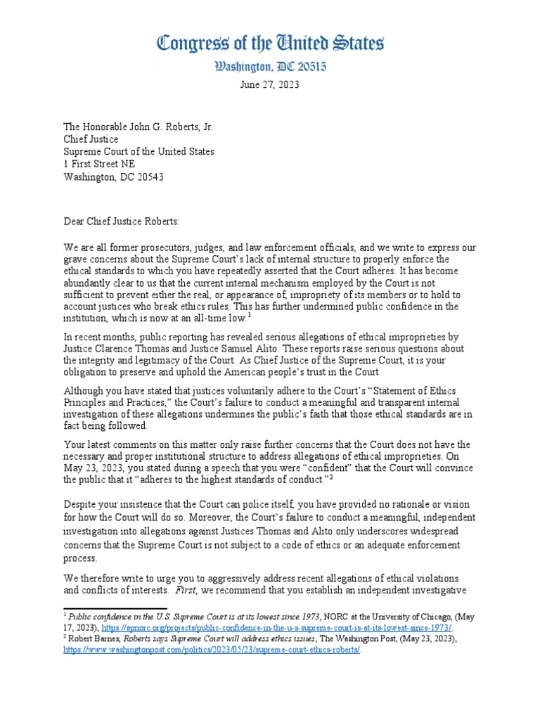 House Democrats' Letter To Chief Justice John Roberts | PDF | Samuel ...