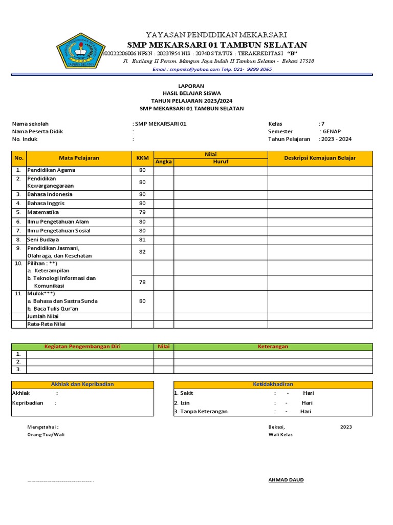 Format Rapot Bayangan Pts SMP | PDF