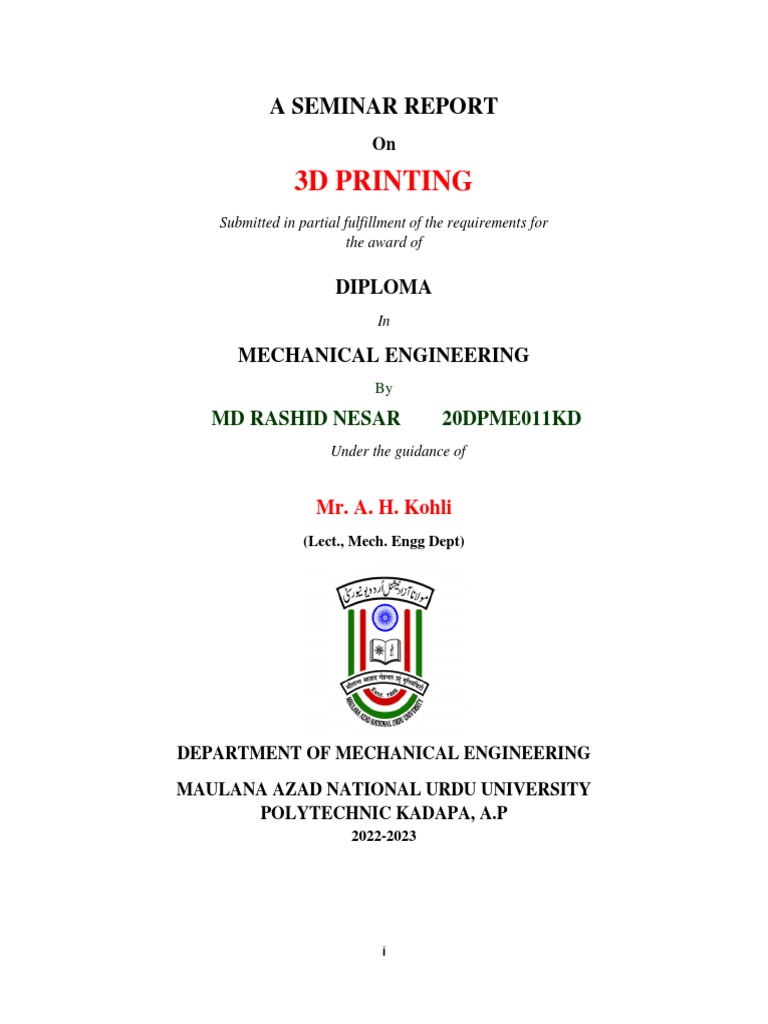 3D Printing Title Page | PDF | 3 D Printing | Technological Change