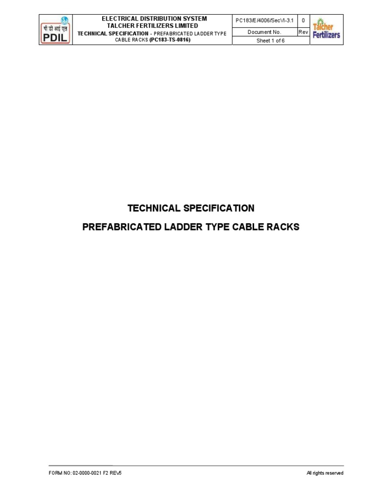 Prefabricated Ladder Cable Racks Specs | PDF | Sheet Metal ...
