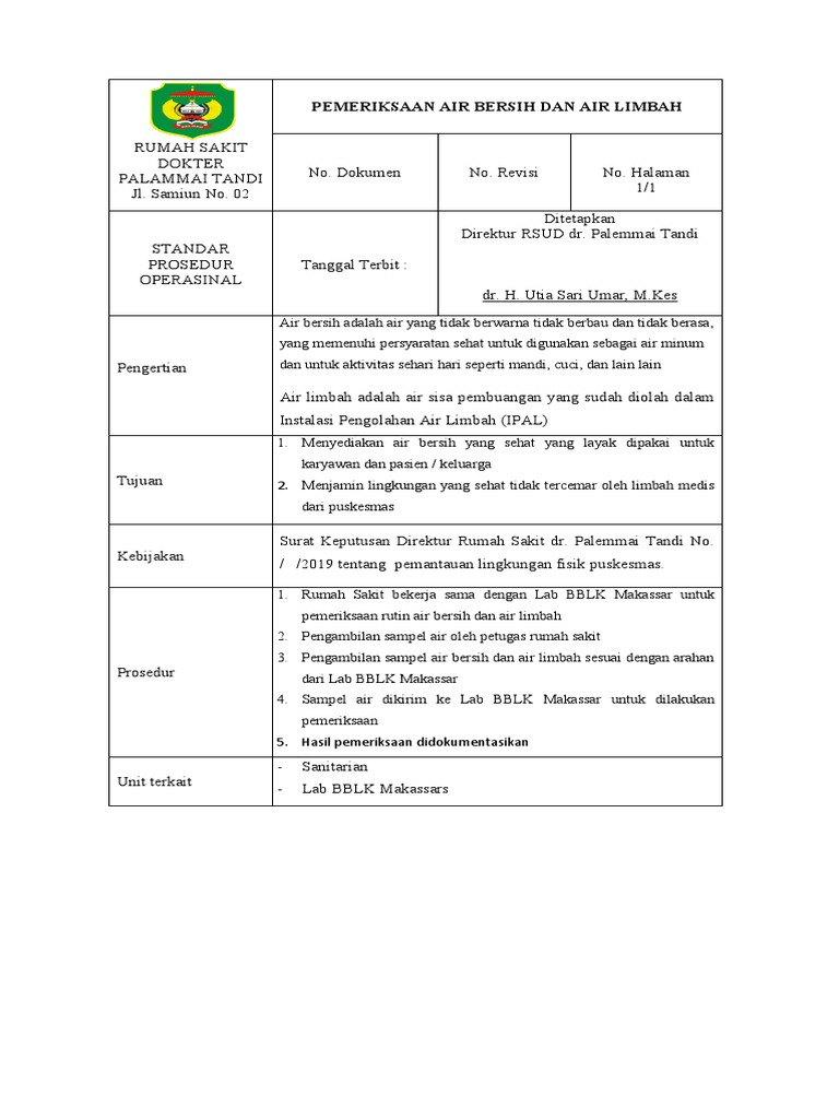 Prosedur Pemeriksaan Air Bersih dan Limbah | PDF | Sains & Matematika