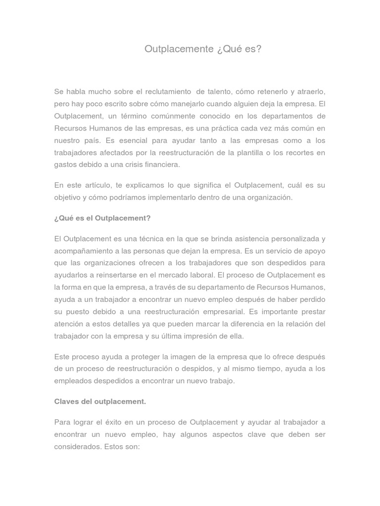 Outplacement | PDF | Gestión de recursos humanos | Mercado (economía)