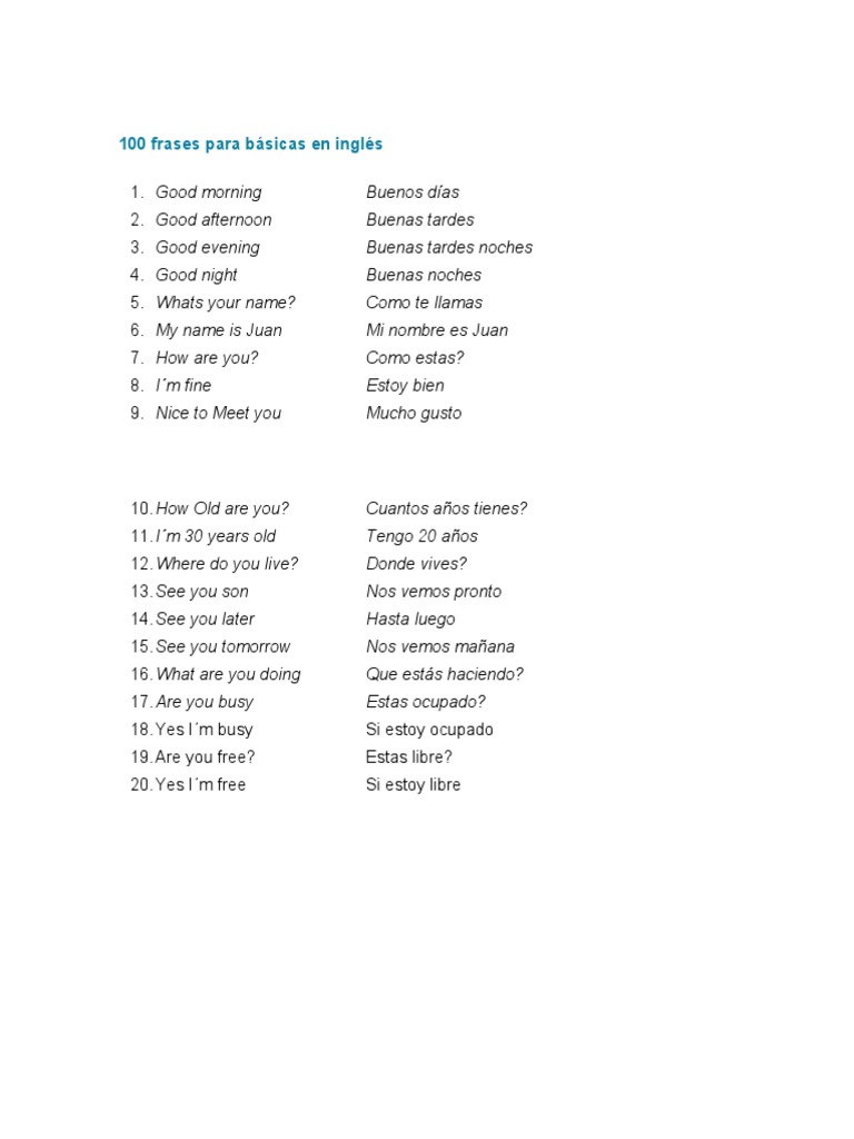 100 Frases Para Clase De Inglés Pdf Música Grabada álbumes