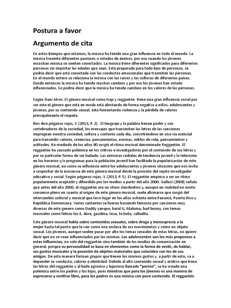 Argumento Del Debate Musica | PDF | Adolescencia | Sicología