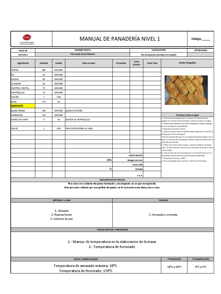 Pan Suizo Ecuatoriano: Receta y Proceso | PDF | Panes | Queso