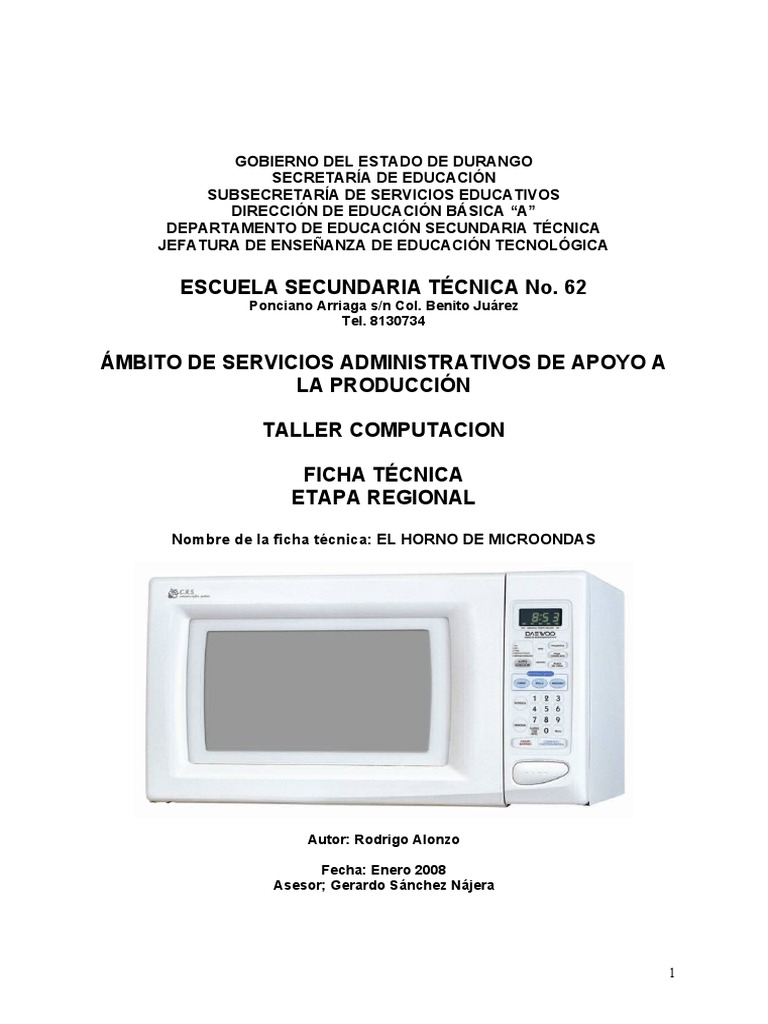 Analisis de Objeto Tecnico El Horno de Microondas | PDF | Ciencias fisicas
