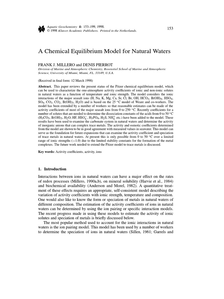 A Chemical Equilibrium Model For Natural | PDF | Physical Sciences ...