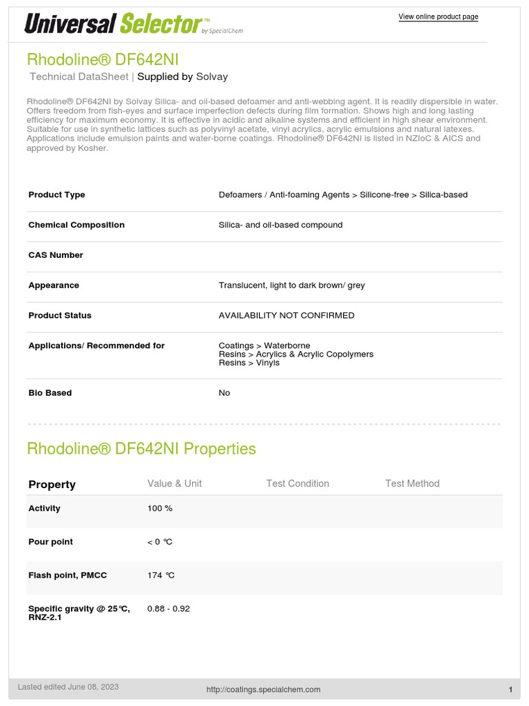 Rhodoline® DF642NI - Solvay | PDF | Materials Science | Building ...