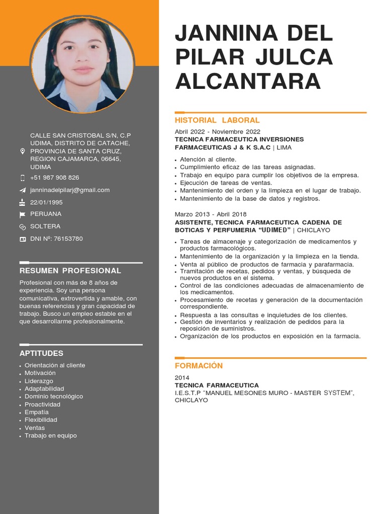 Curriculum Viate - Julca Alcántara Janina del Pilar | PDF | Farmacia