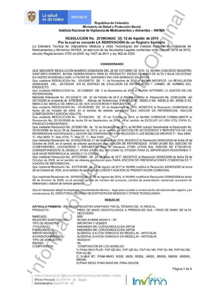 Registro Invima Piezas de Mano | PDF