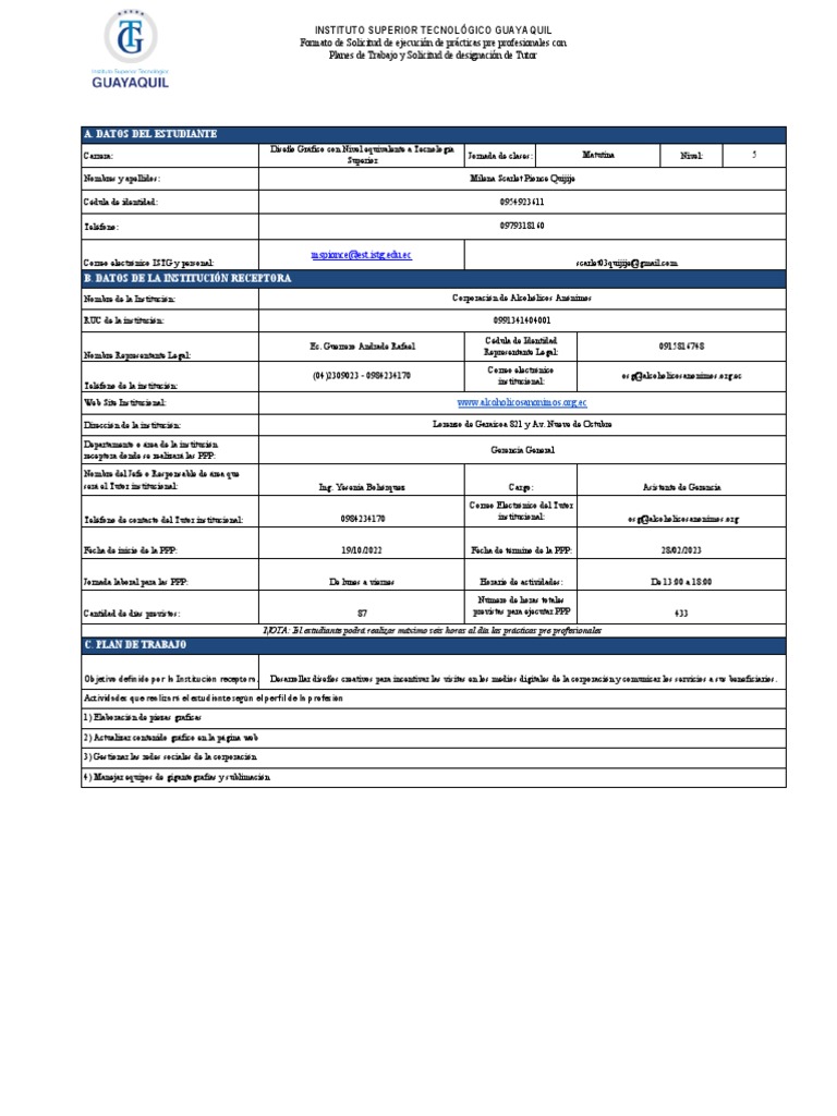 PPP ANEXO 1A. PPP Con Planes de Trabajo y Solicitud de Designación de Tutor-MILENA-PIONCE | PDF