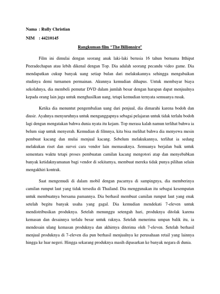 Ringkasan Film The Billionaire | PDF