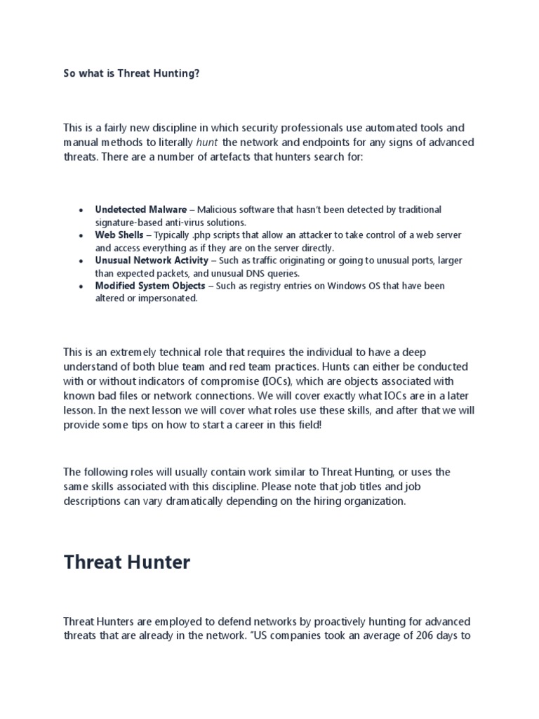 Intro To Threat Hunting | PDF | Computer Security | Security Intro To Threat Hunting | PDF | Computer Security | Security