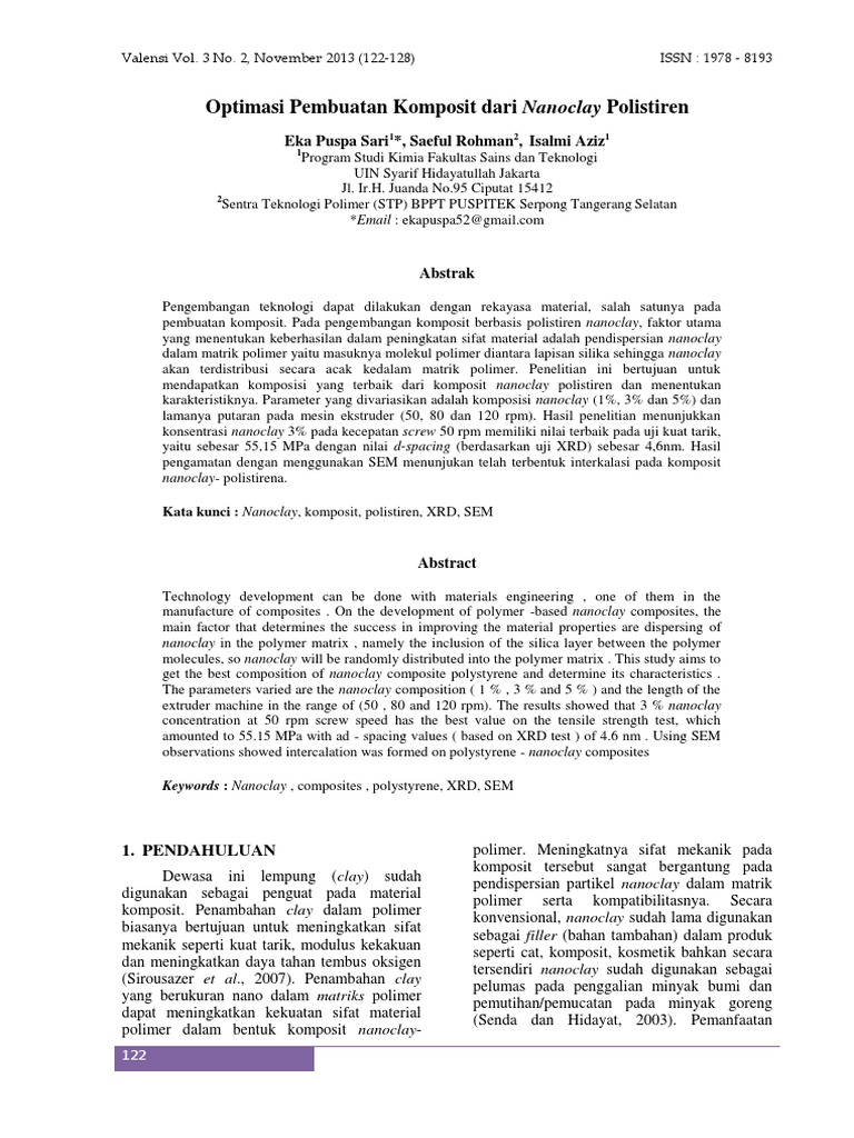 Optimasi Komposit Nanoclay Polistiren | PDF | Teknologi & Rekayasa