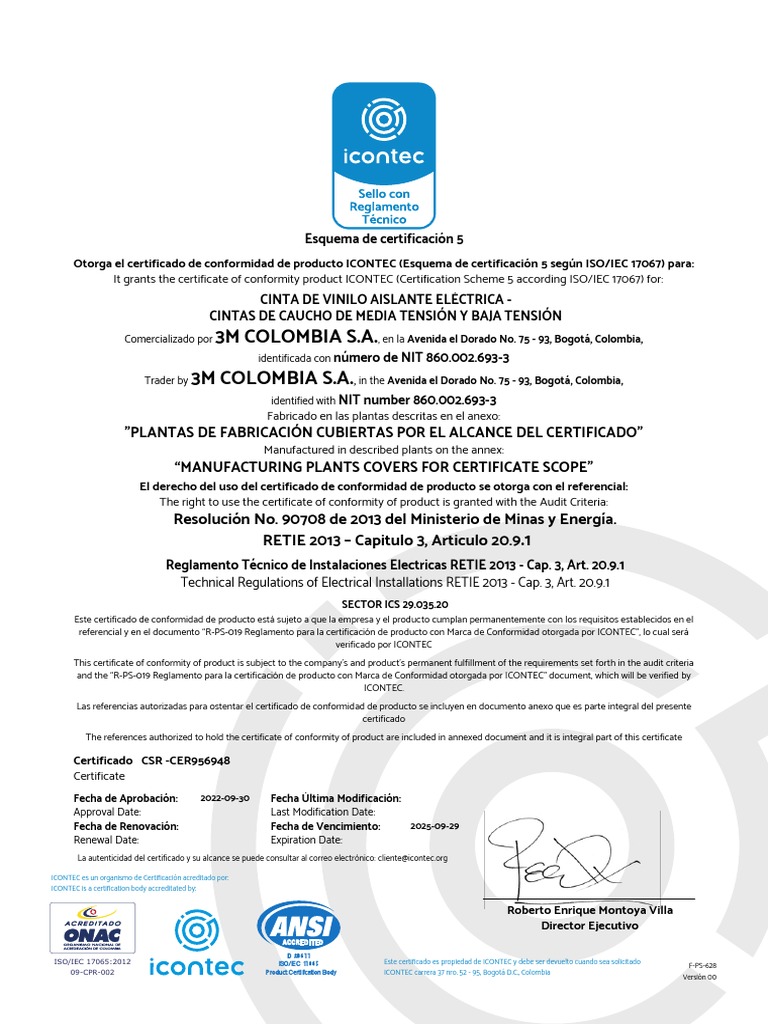 Certificación de Productos 3M Colombia | PDF | Aislador (Electricidad ...